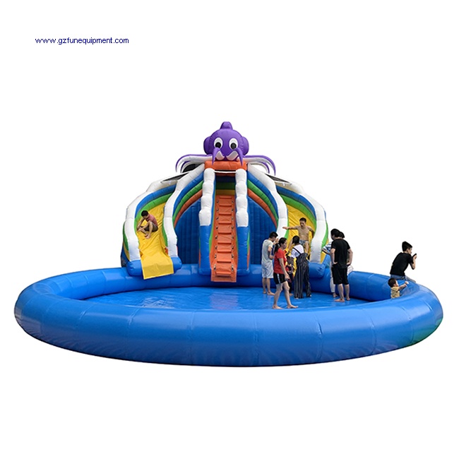 Customized design double lane devilfish octopus inflatable slide with ...